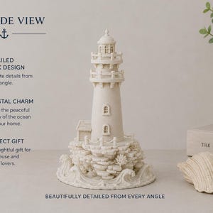Coastal Lighthouse Statue, Nautical Ocean Decor, Beach House Lighthouse ...