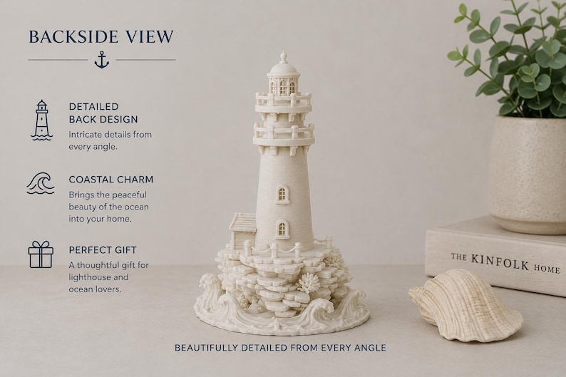 Coastal Lighthouse Statue, Nautical Ocean Decor, Beach House Lighthouse ...