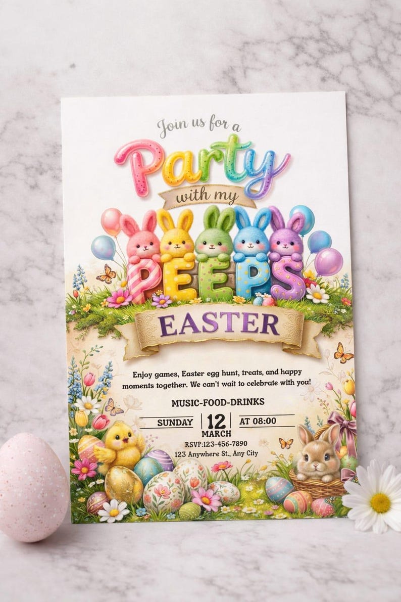 Easter Egg Hunt Invitation Editable Canva Template, Easter Party Invite ...