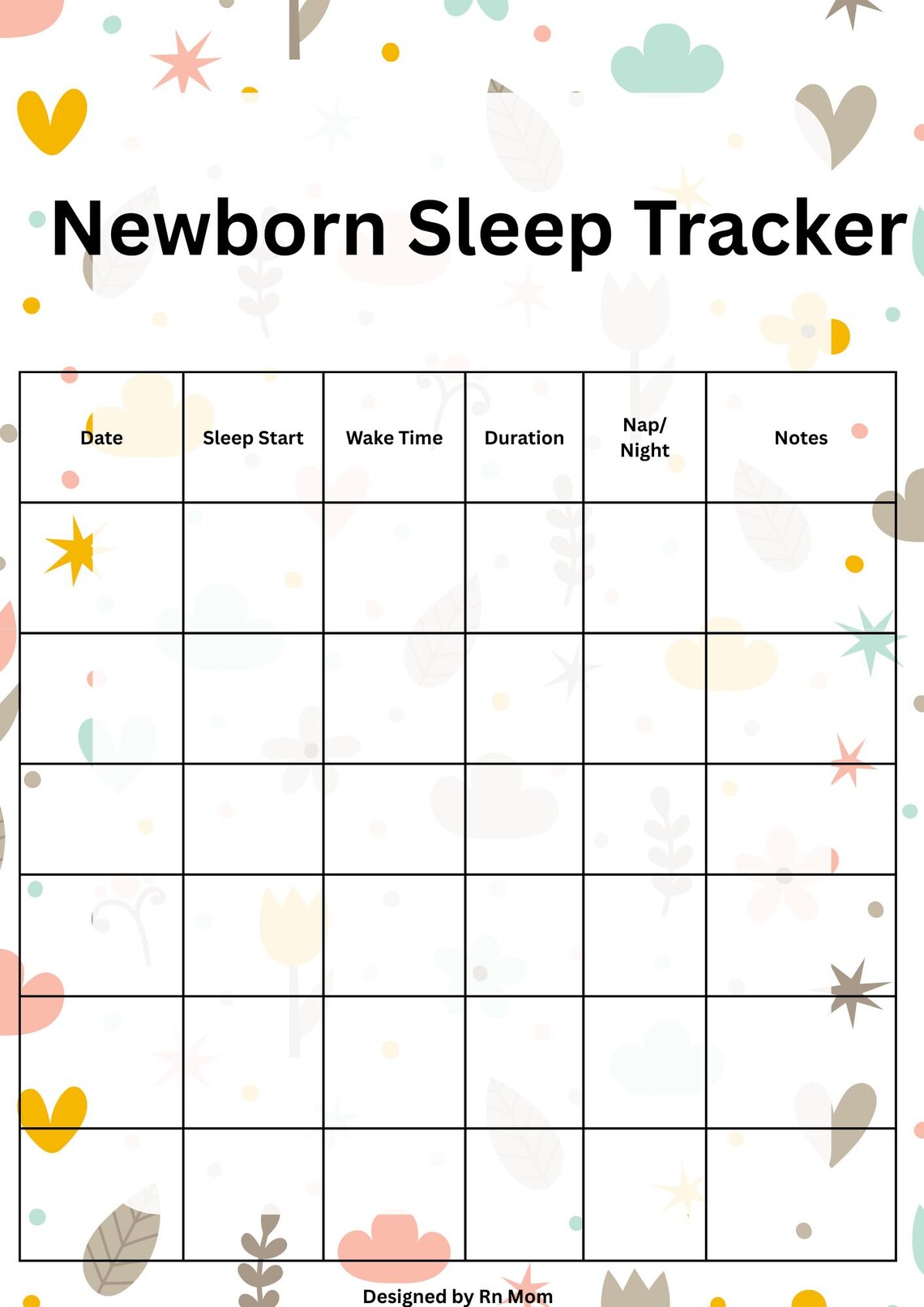 Newborn Sleep Tracker Printable | Baby Sleep Log | Instant Download - Etsy