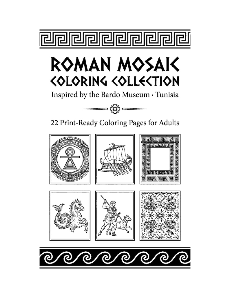 Carthaginian & Roman Mosaic Coloring Pages — Bardo Museum Inspired, 22 ...