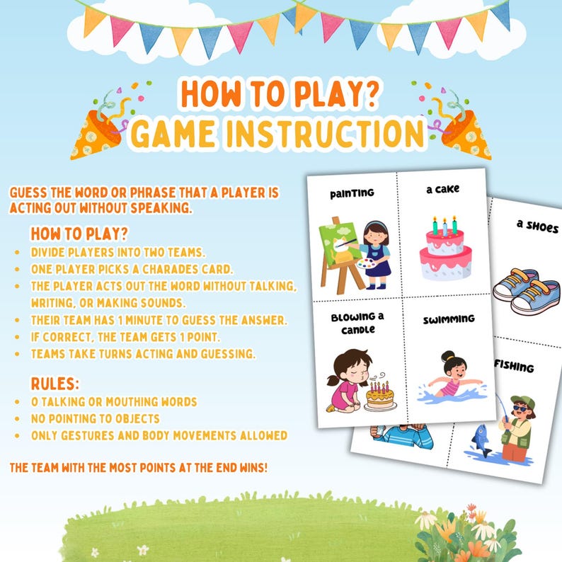 Kids Charades Game Printable: Action Movement Play Cards (digital ...