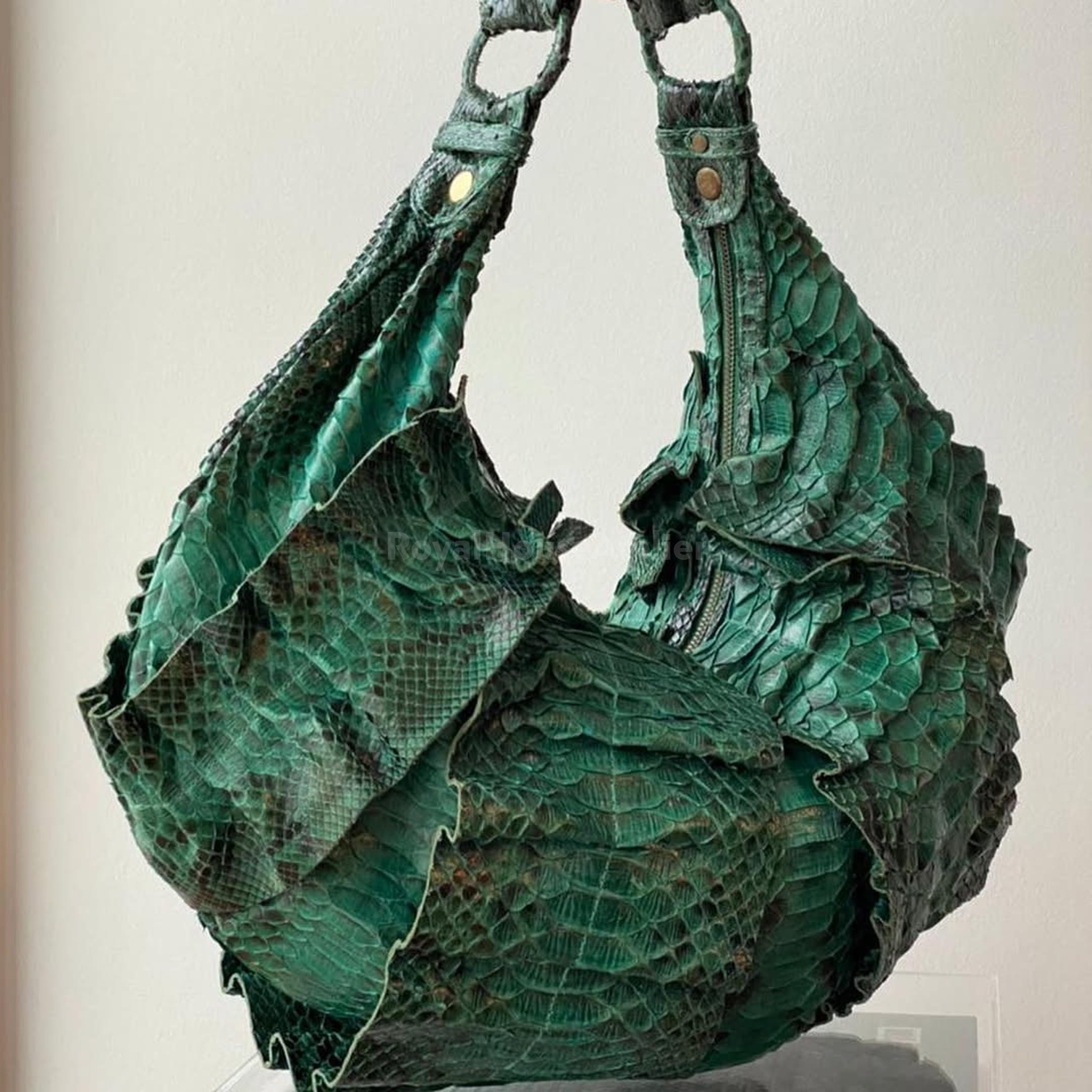 Handmade Python Leather Top Handle | Exotic Women's Purse | Green ...