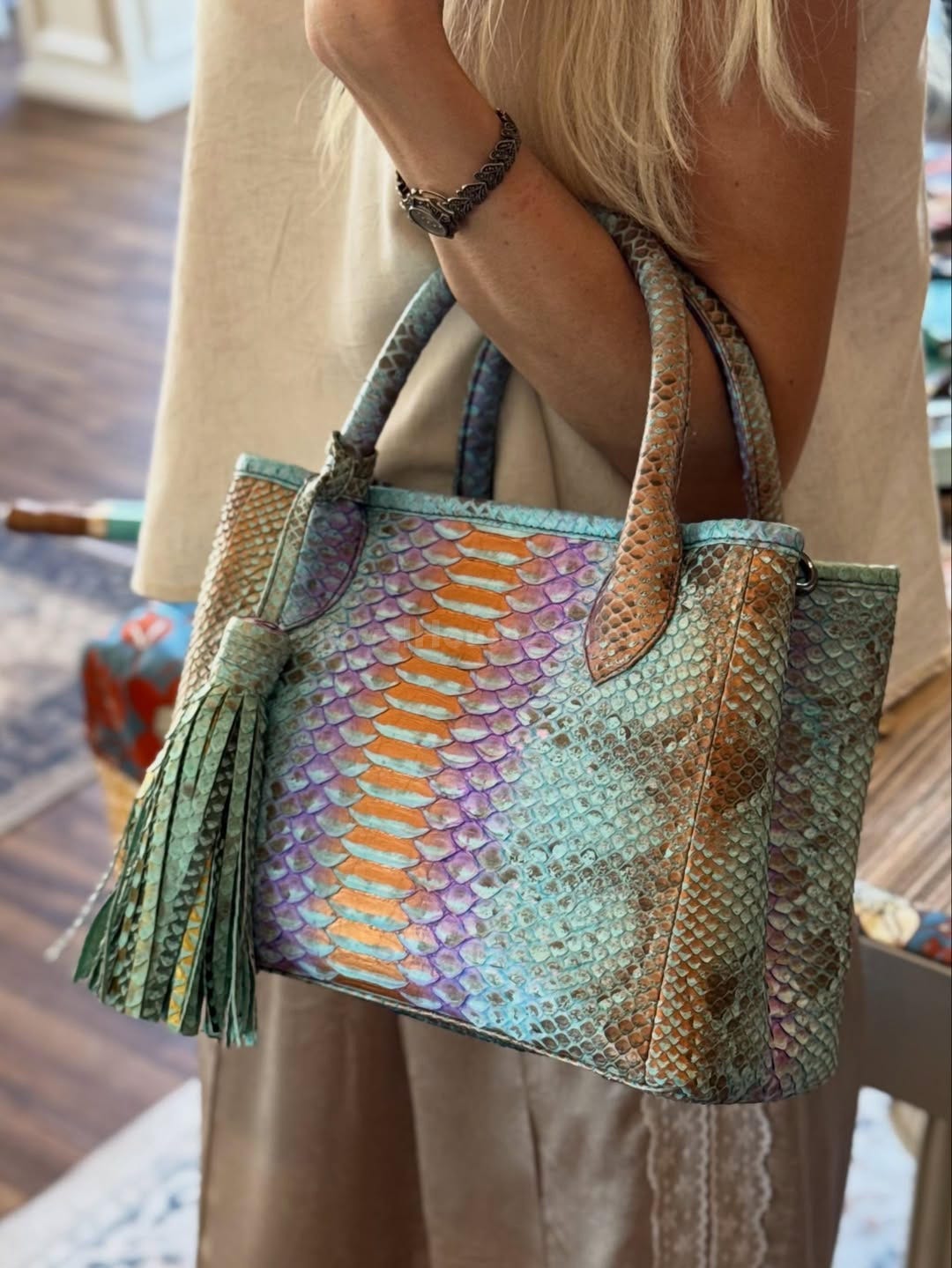 Handmade Python Leather Top Handle | Exotic Women's Purse | Green ...