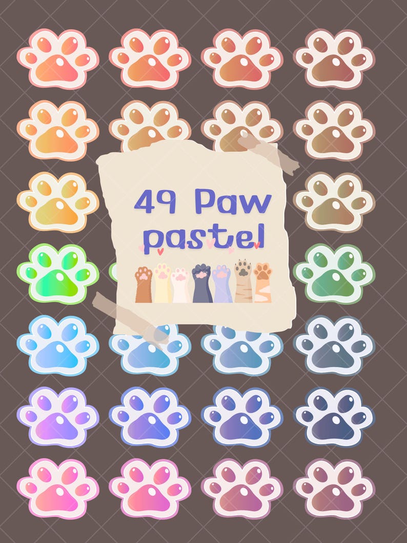 Pastel Paw Print Clipart Bundle 49 PNG Cute Cat Dog Paw Prints Digital ...