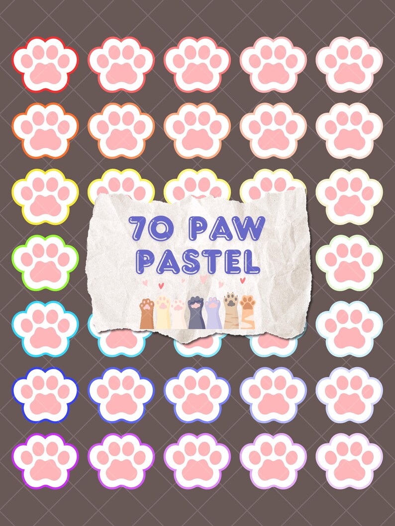 Pastel Paw Print Clipart Bundle 70 PNG Cute Cat Dog Paw Prints Digital ...