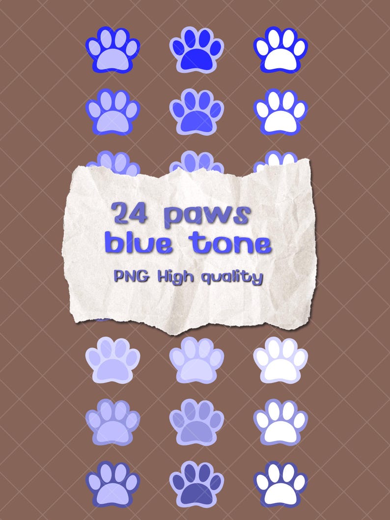 Blue Pastel Paw Print Clipart Bundle: 24 Kawaii Cat Dog Pngs (digital ...