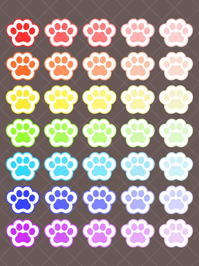 Pastel Paw Print Clipart Bundle 70 PNG Cute Cat Dog Paw Prints Digital ...