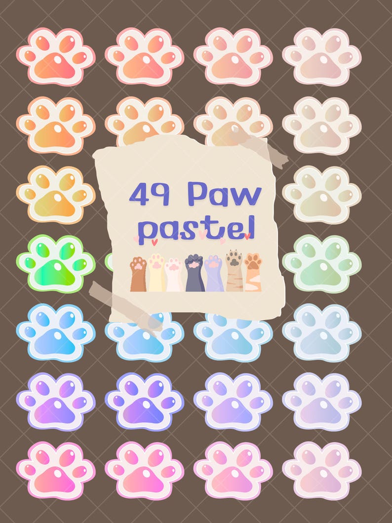 Pastel Paw Print Clipart Bundle 49 PNG Cute Cat Dog Paw Prints Digital ...