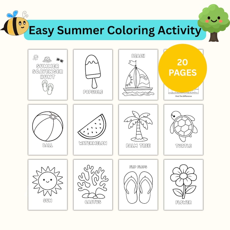 Summer Coloring Pages Activity Pack, Kids Scavenger Hunt Worksheets ...