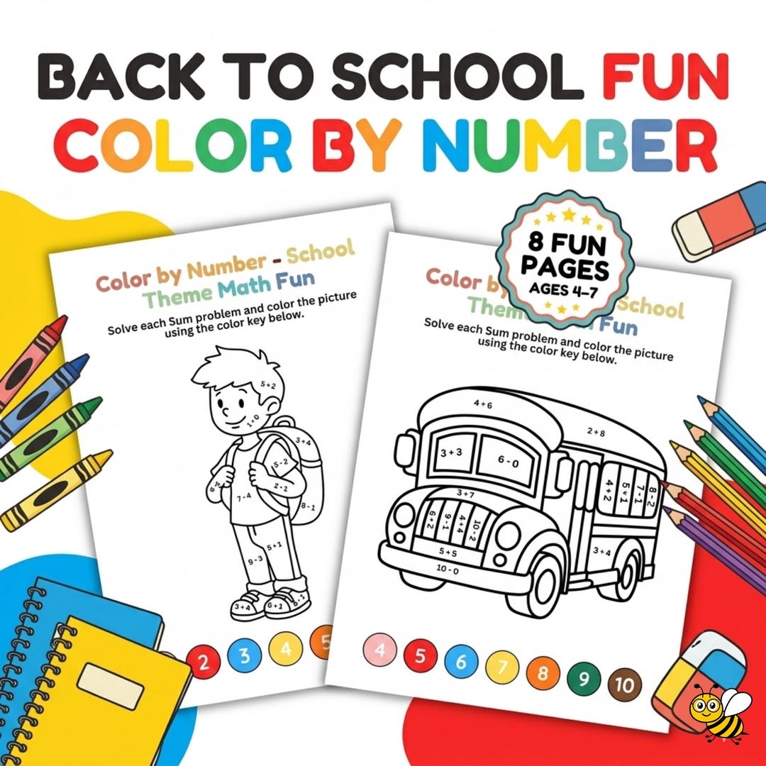 Back to School Color by Number Math Worksheets | Addition Subtraction ...