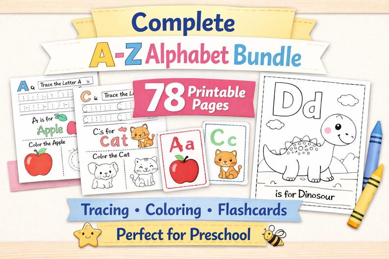 A-Z Alphabet Bundle – Tracing, Coloring, Flashcards (PDF Printable) - Etsy