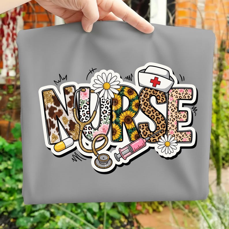 Nurse PNG Trendy Leopard Sunflower Cow Print Glitter Nurse Floral ...