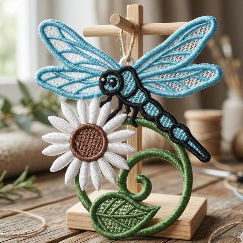 FSL Dragonfly Daisy Embroidery Design | Free Standing Lace Machine ...