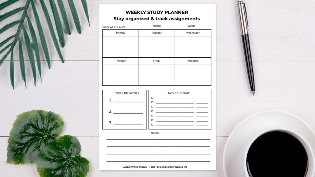 Weekly Study Planner Printable | Student Study | Schedule Template ...