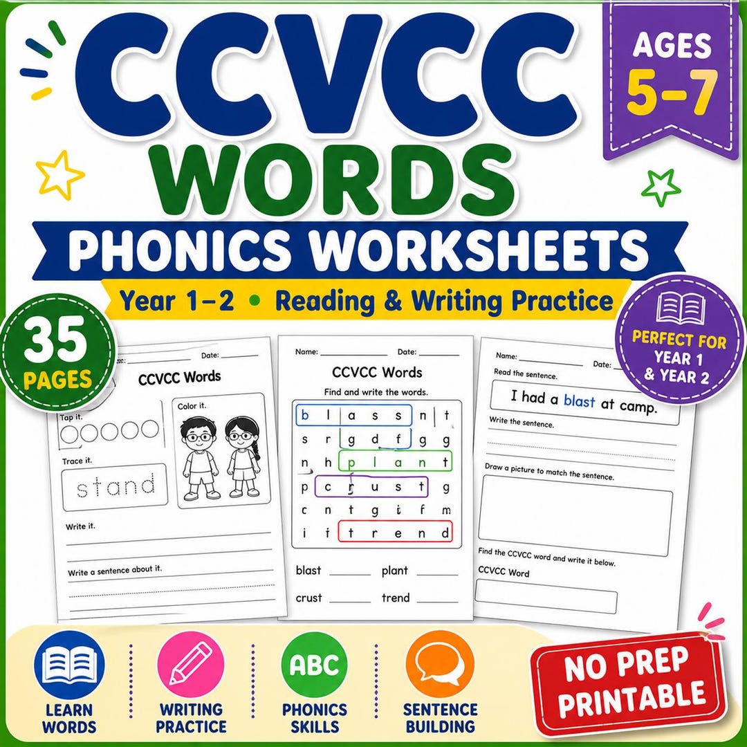CCVCC Words Phonics Worksheets Printable PDF | Reading & Writing ...