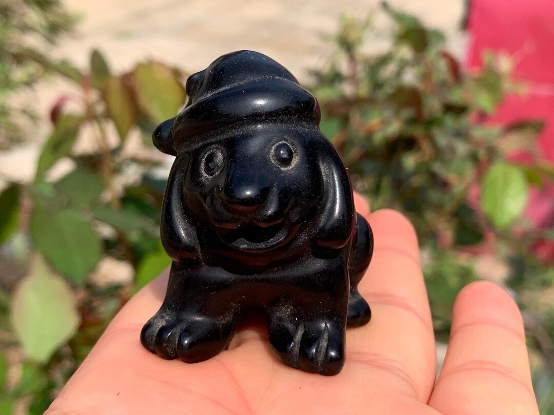 Hand Carved Obsidian Labrador Dog Crystal Figurine, Quartz Animal ...