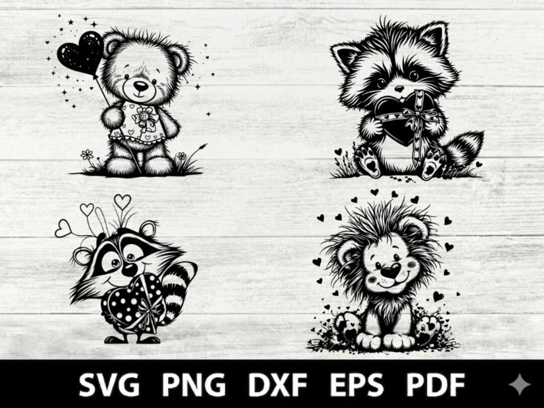 Valentine Animal SVG Bundle, Cute Love Animals Clipart, Kawaii Animal ...