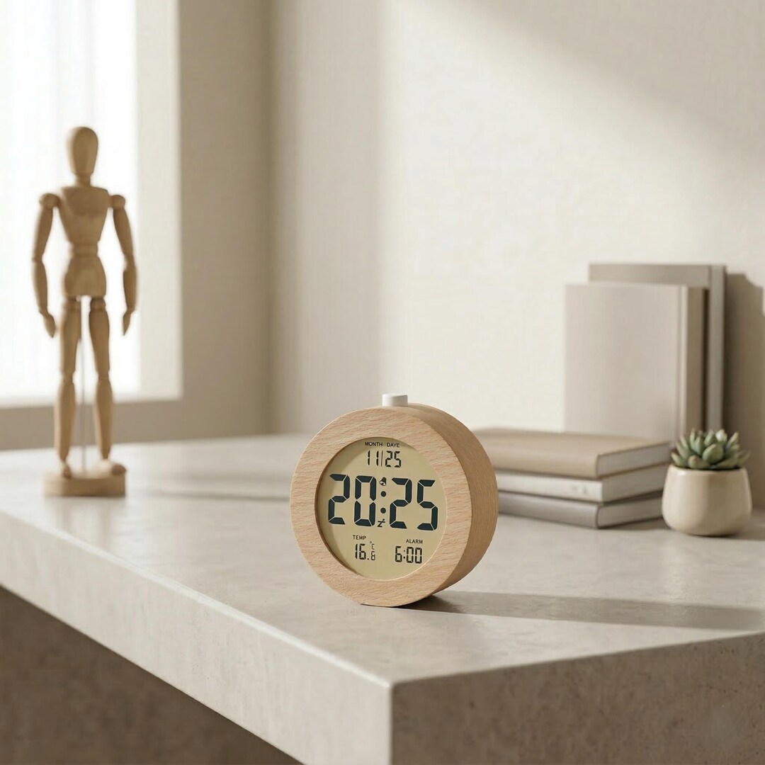 Wooden Digital Alarm Clock | Modern LED Display Table Clock | Minimal ...