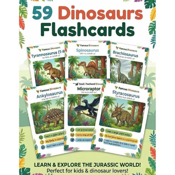 Dinosaur Flashcards for Kids – 59 Dino Cards Printable, Montessori ...