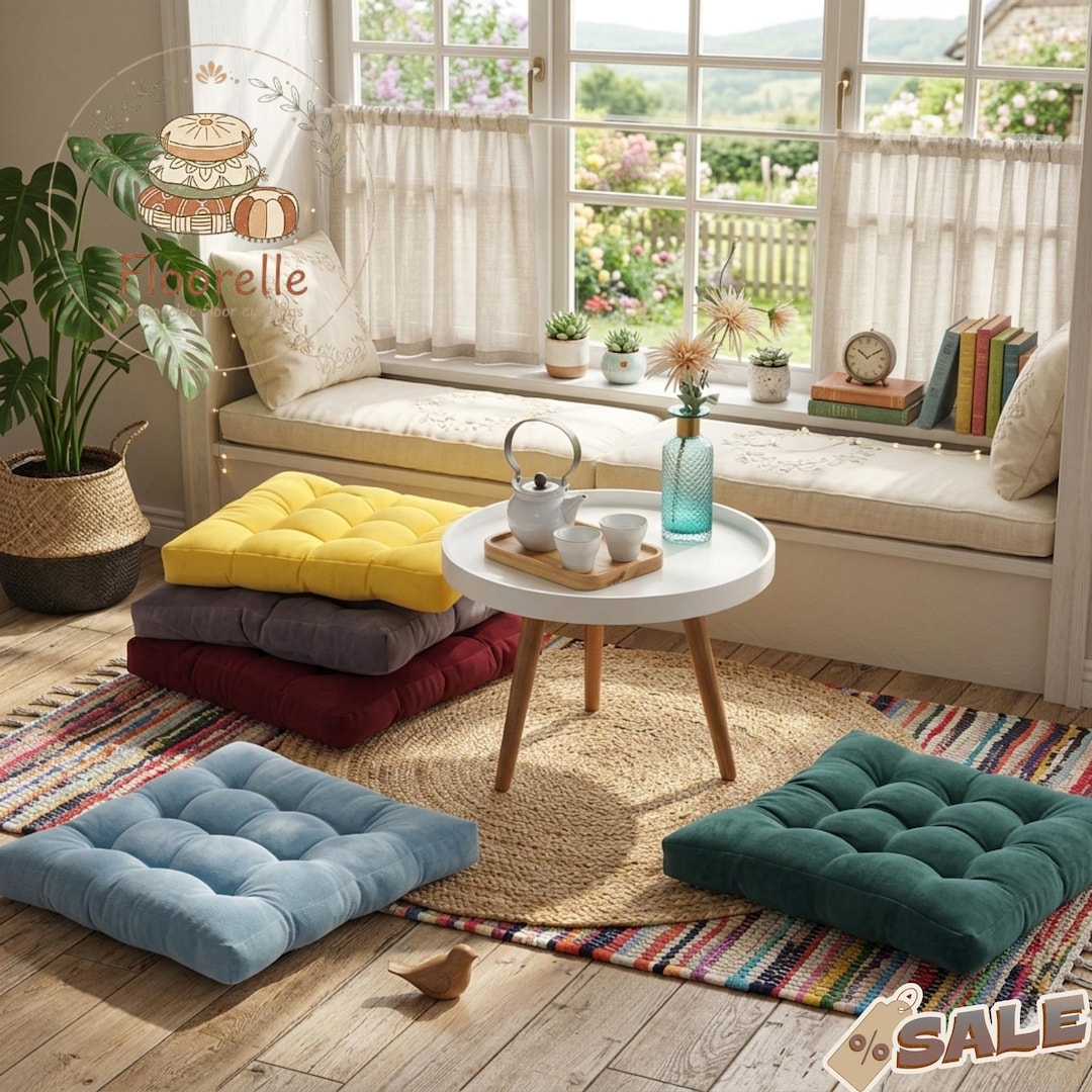 Tufted Floor Cushion Square Seat Cushion Tufted Pillow for Floor Sofa ...