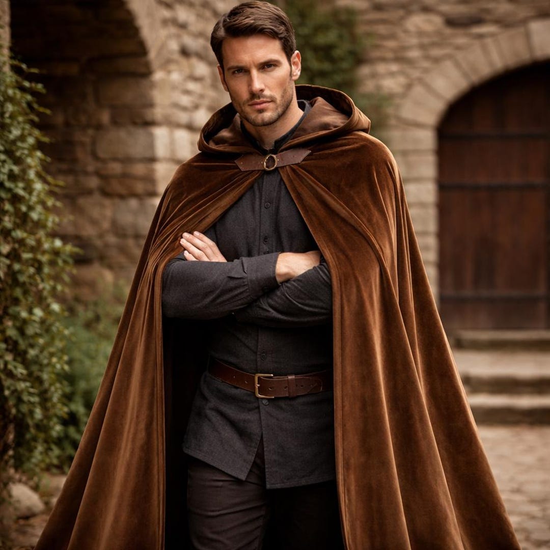 Medieval Hooded Cloak Cape, Renaissance Velvet Cloak, Fantasy Hooded ...
