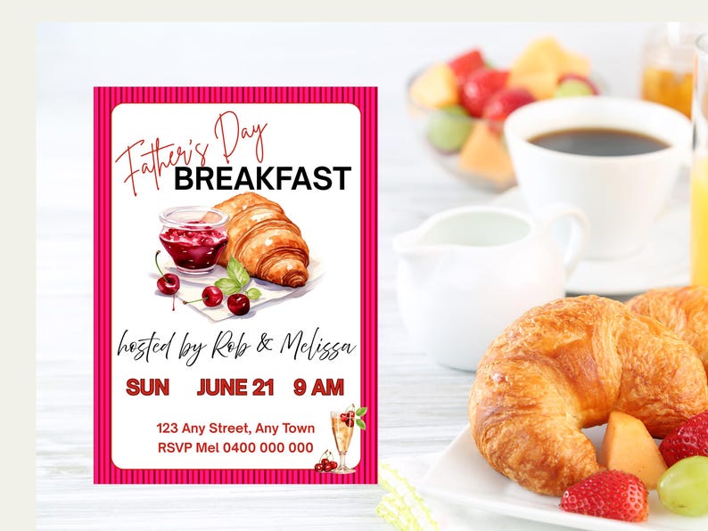 Father’s Day Breakfast Invitation Template, Editable Brunch Invite, Dad ...