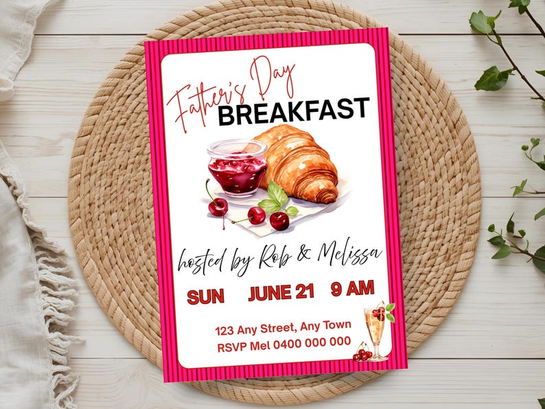 Father’s Day Breakfast Invitation Template, Editable Brunch Invite, Dad ...