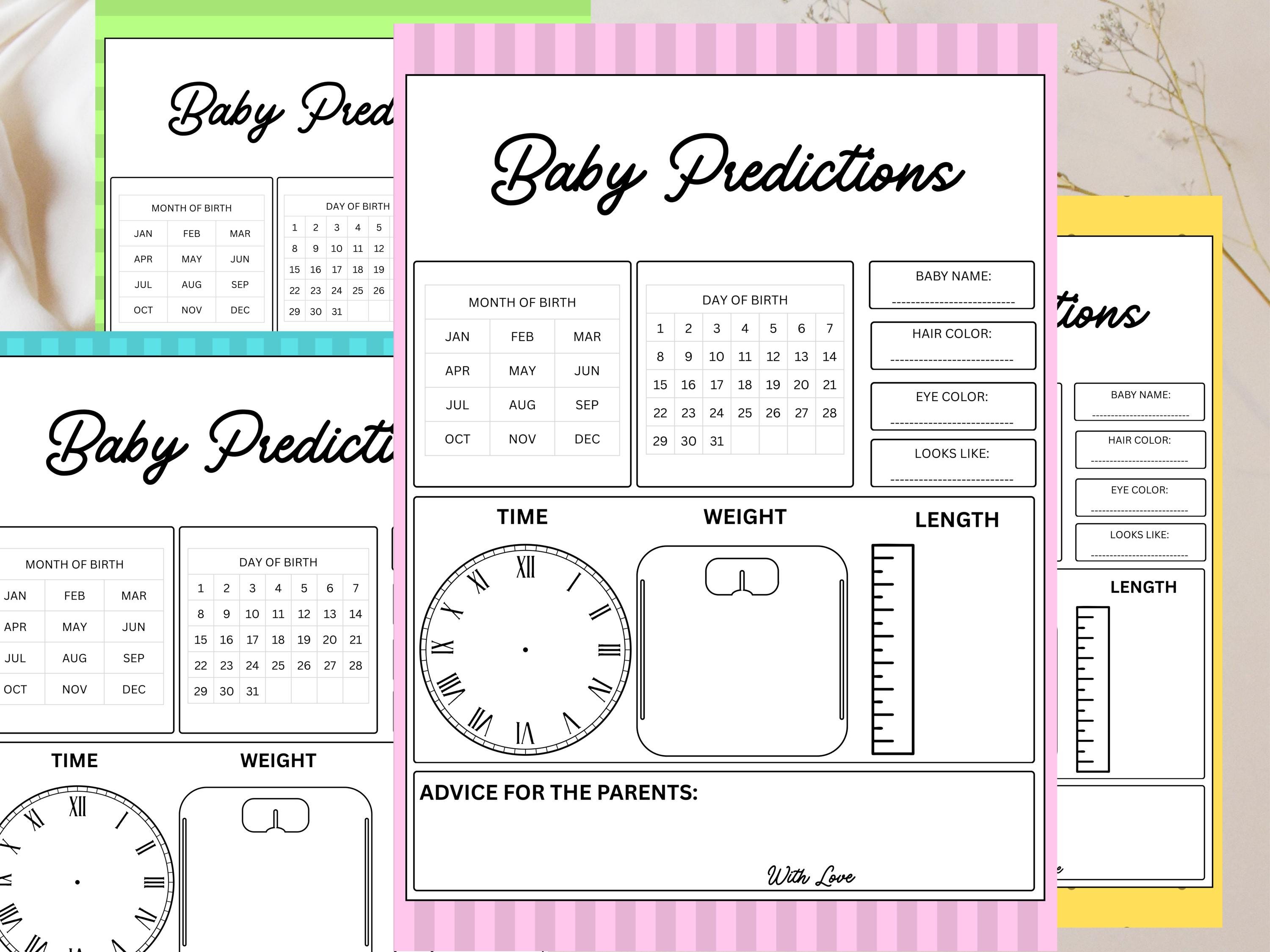 Baby Shower Prediction Game, Guess Baby Stats, Gender Neutral Activity ...