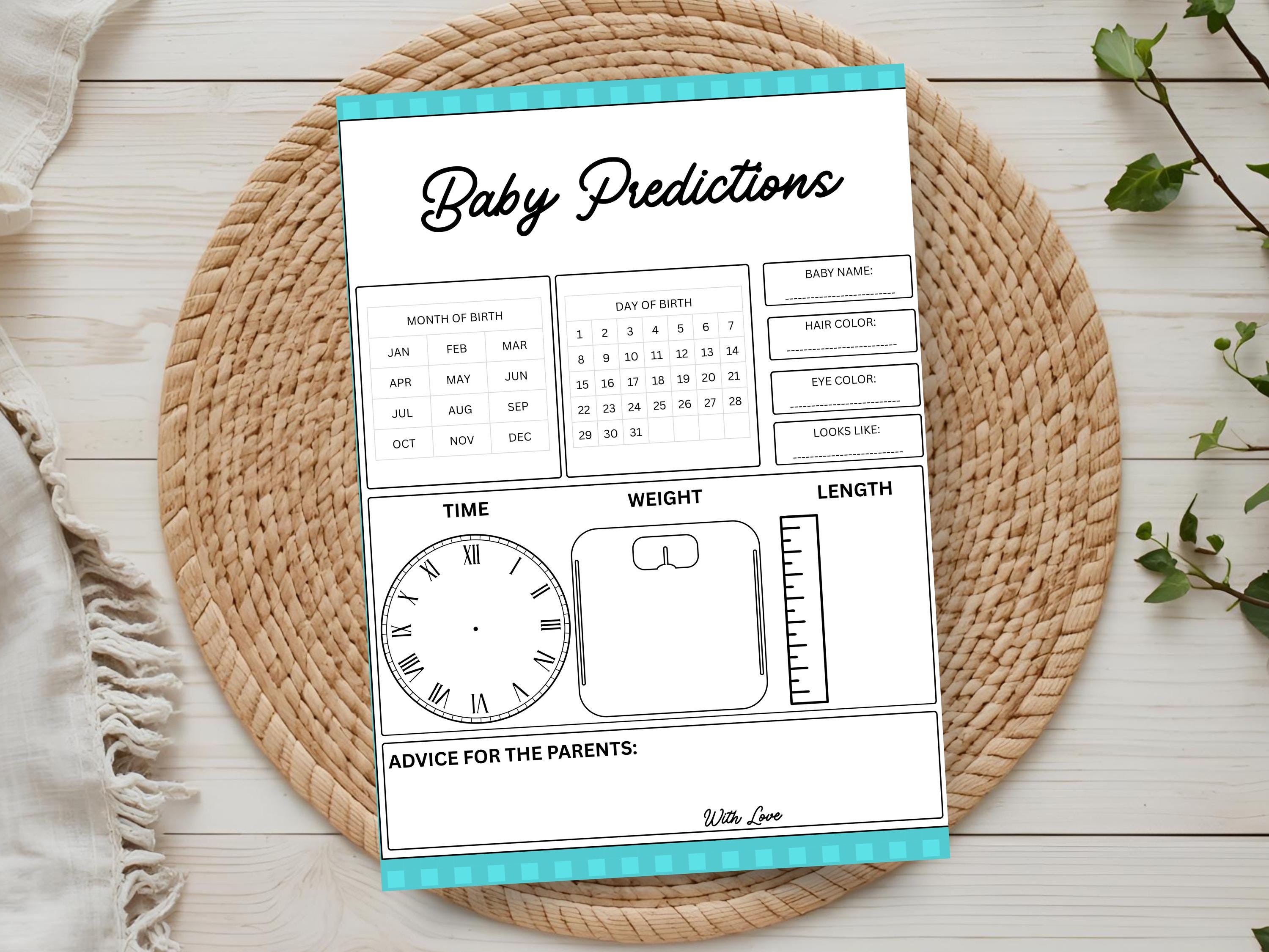 Baby Shower Prediction Game, Guess Baby Stats, Gender Neutral Activity ...
