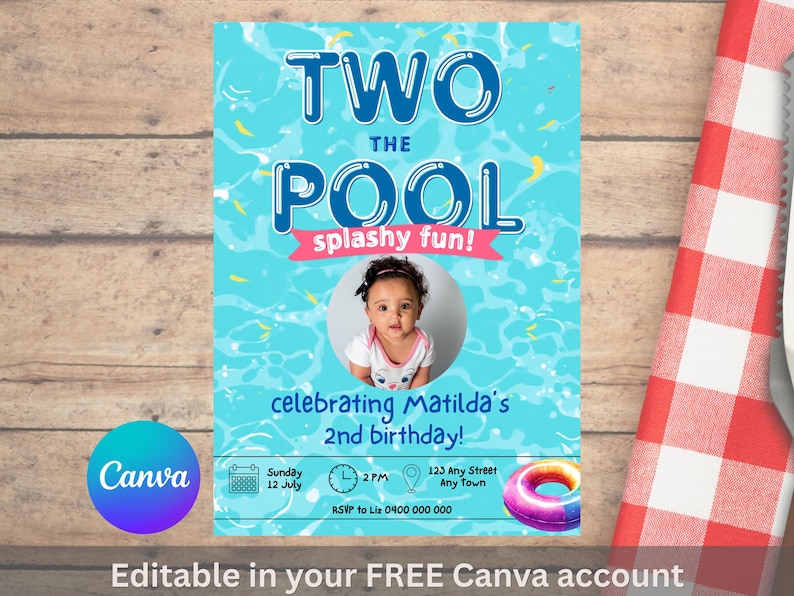 Two the Pool Birthday Invitation Template | 2nd Birthday Pool Party ...