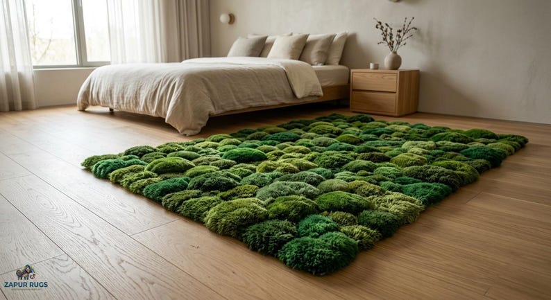 Hand Tufted Moss Rug, Forest Inspired Green Area Carpet, Organic Nature ...