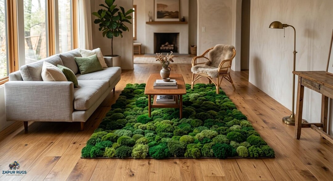 Hand Tufted Moss Rug, Forest Inspired Green Area Carpet, Organic Nature ...