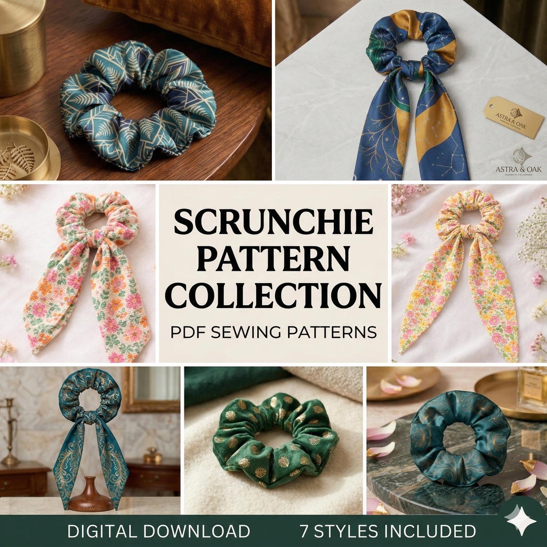 7 Unique Scrunchie Sewing Pattern PDF Collection, Bow Scrunchie Pattern ...