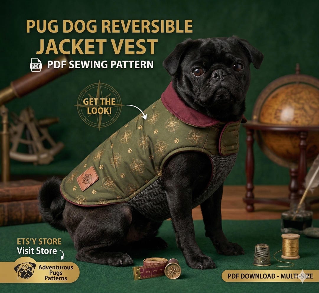 Pug Dog Reversible Jacket Vest Sewing Pattern PDF, Printable Dog ...