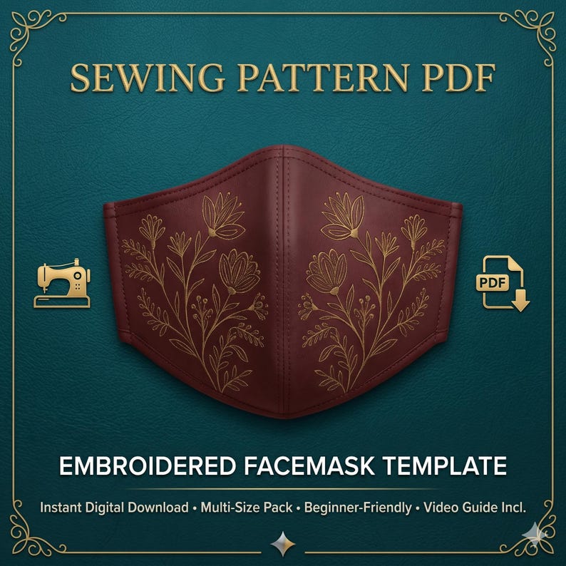 Embroidered Face Mask Sewing Pattern PDF - Floral Embroidery Design ...