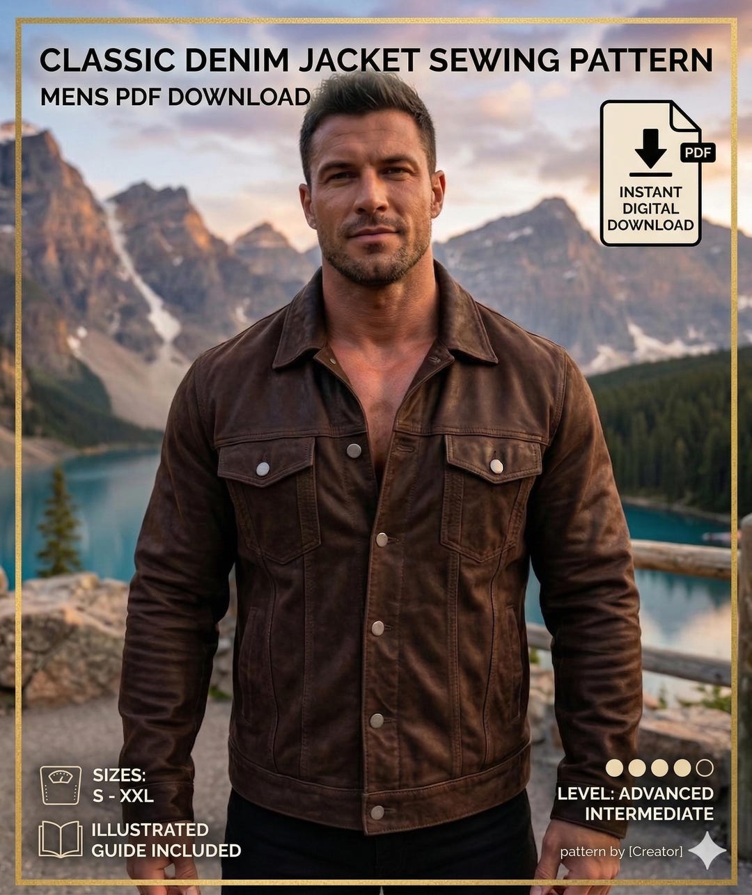 Mens Denim Jacket Sewing Pattern PDF, Classic Jean Jacket Pattern for ...