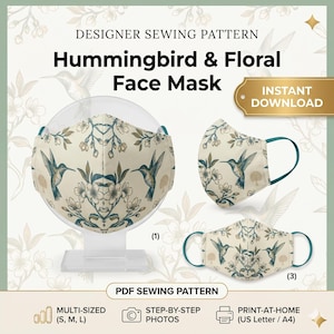 Hummingbird Floral Face Mask Sewing Pattern PDF - Instant Download ...