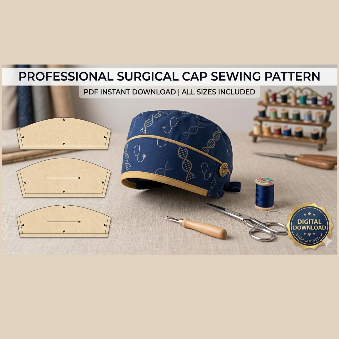 Surgical Cap Sewing Pattern PDF, Euro Style Scrub Hat Pattern for Women ...
