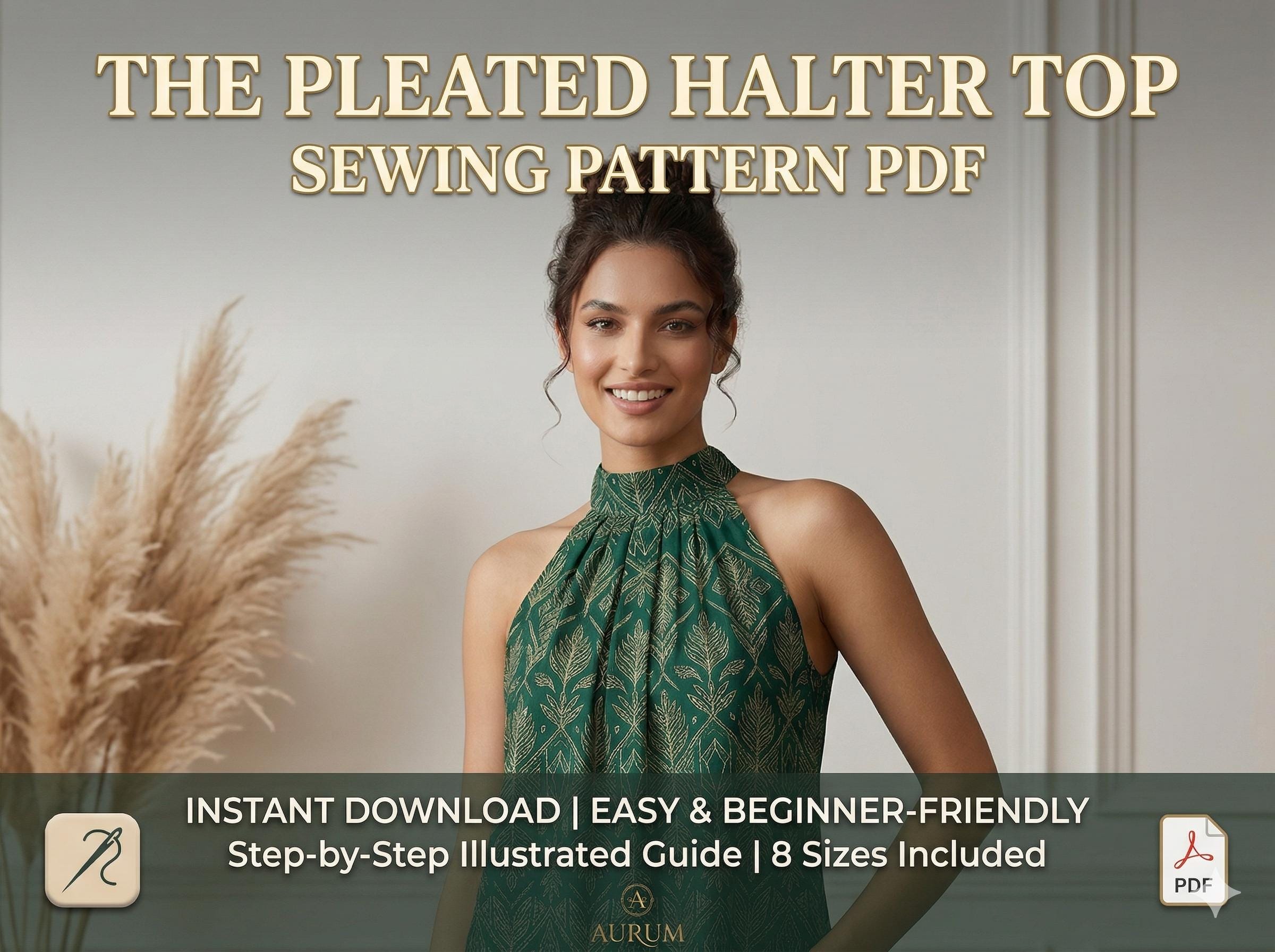 Pleated Halter Top Sewing Pattern PDF, Digital Download Women's Summer ...