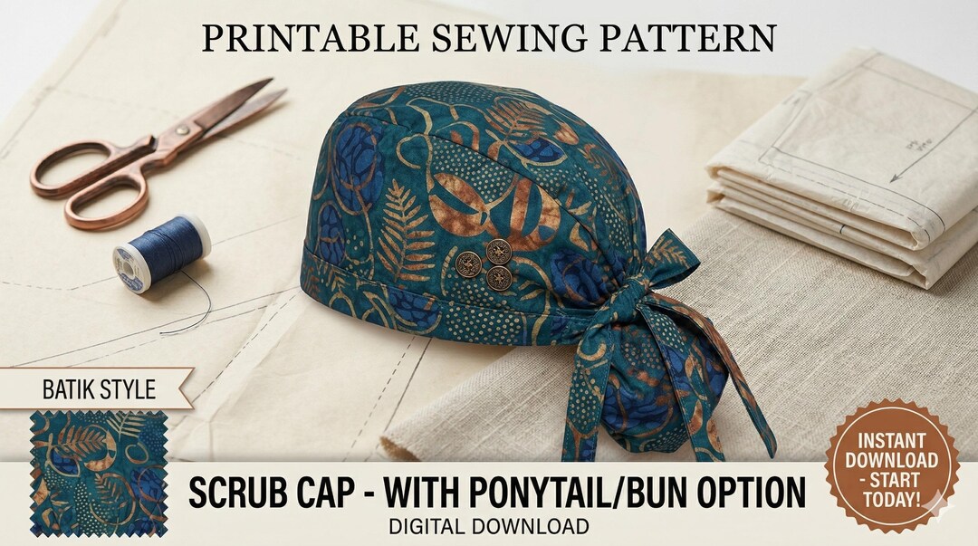 Scrub Cap Sewing Pattern With Ponytail Bun Option, PDF Digital Download ...