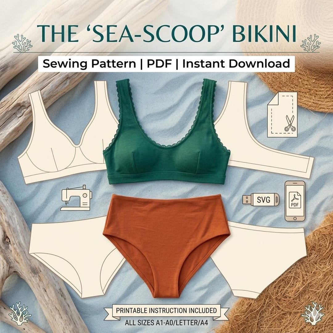 High Waisted Bikini Sewing Pattern PDF, Scoop Neck Swimsuit Pattern,two ...