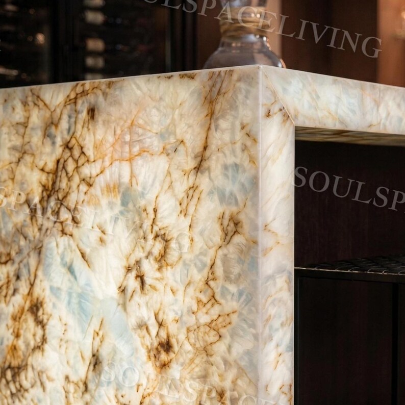 Backlit Onyx Kitchen Island Countertop, Translucent Gemstone Dining ...