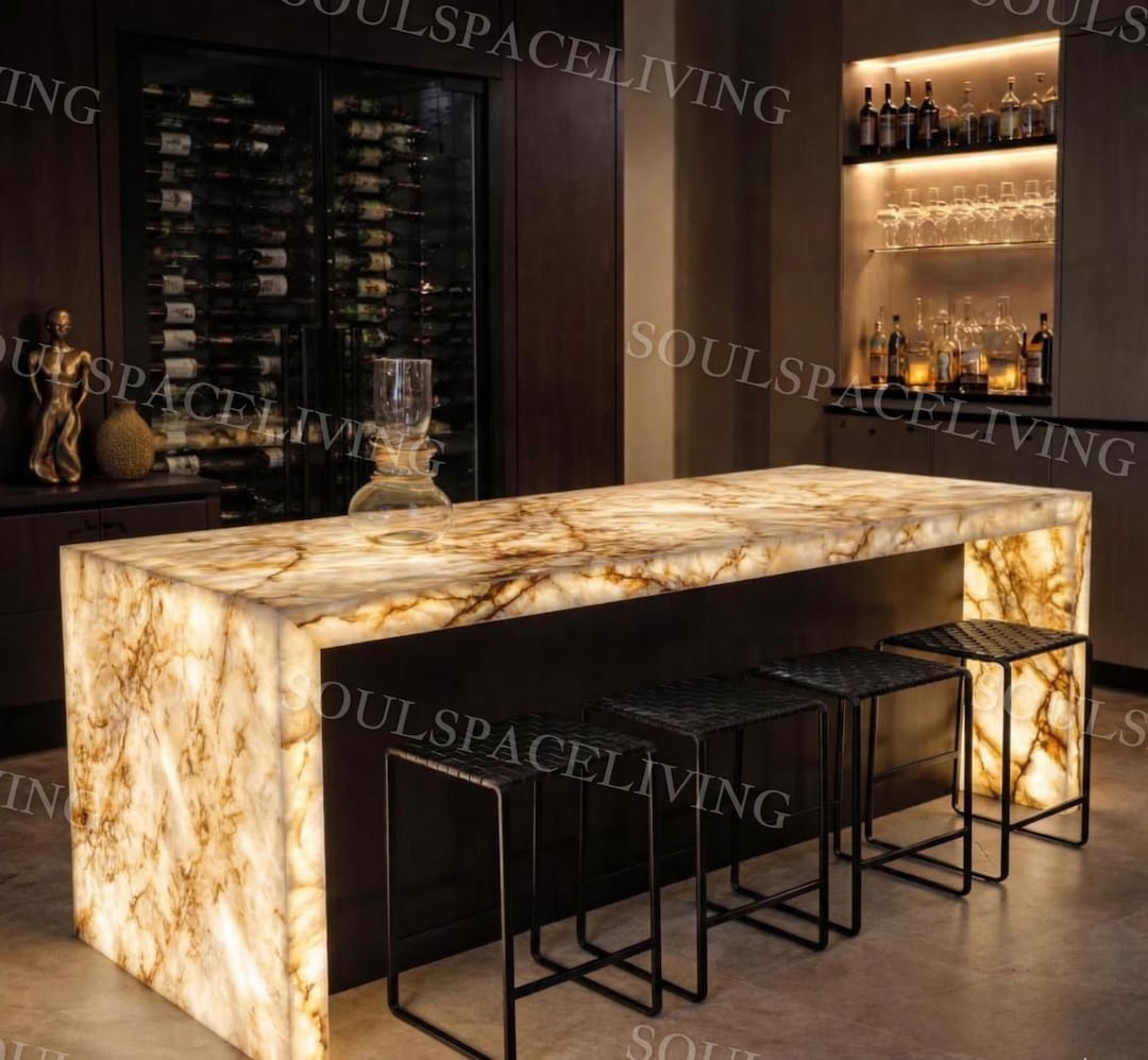 Backlit Onyx Kitchen Island Countertop, Translucent Gemstone Dining ...
