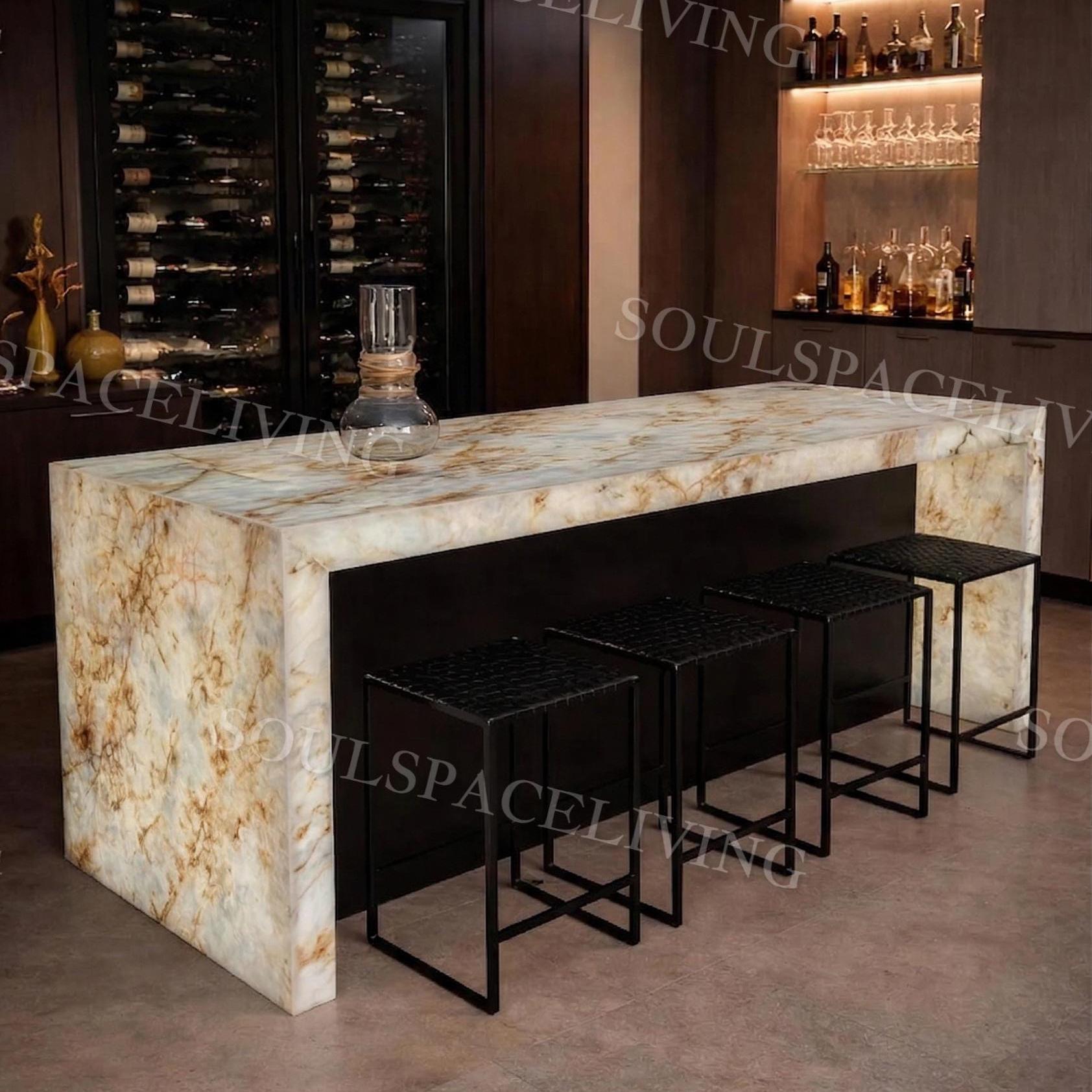 Backlit Onyx Kitchen Island Countertop, Translucent Gemstone Dining ...