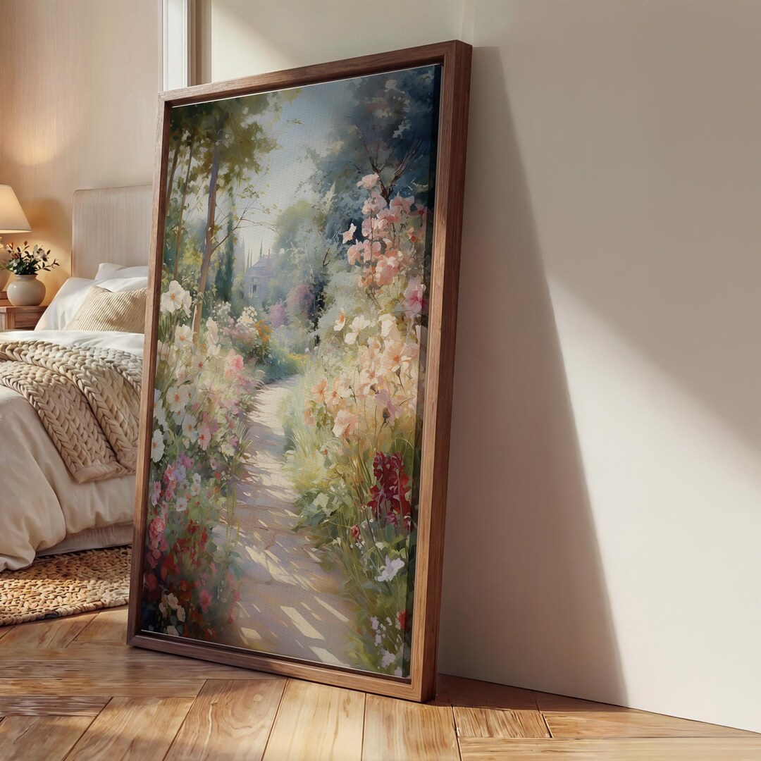 Floral Garden Pathway Canvas Wall Art, Serene Nature Landscape Print - Etsy