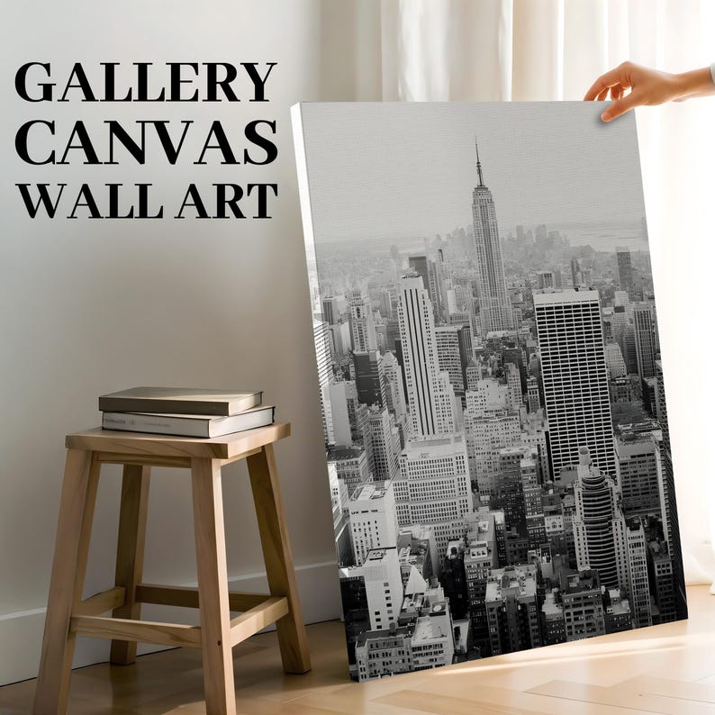 New York City Skyline Canvas Art, Black White Empire State Building ...