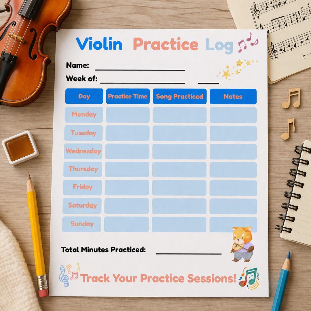 Violin Practice Log for Kids, Printable Music Practice Sheet, Weekly ...