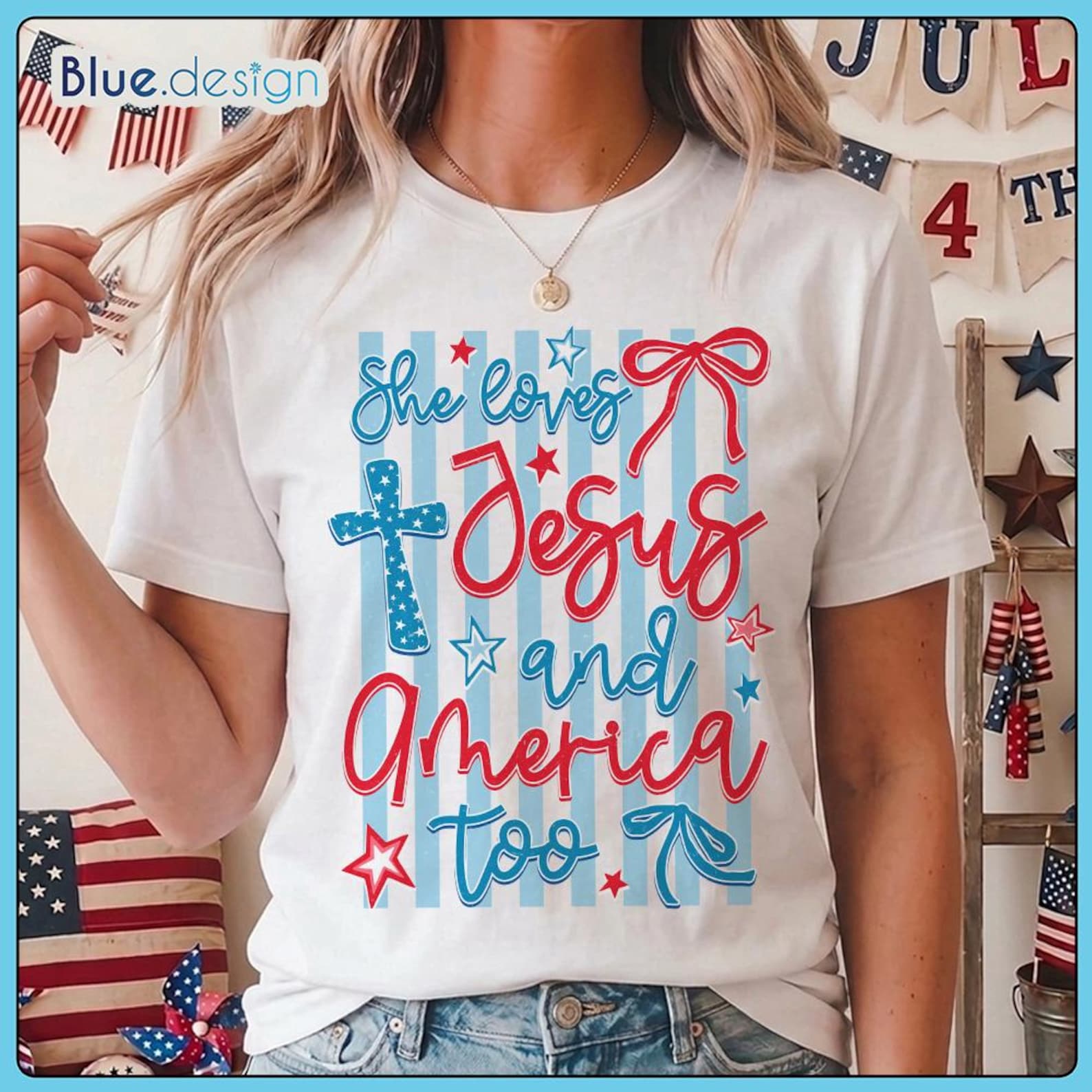 She Loves Jesus and America Too PNG, 4th July Faith Png, Christian 4th ...
