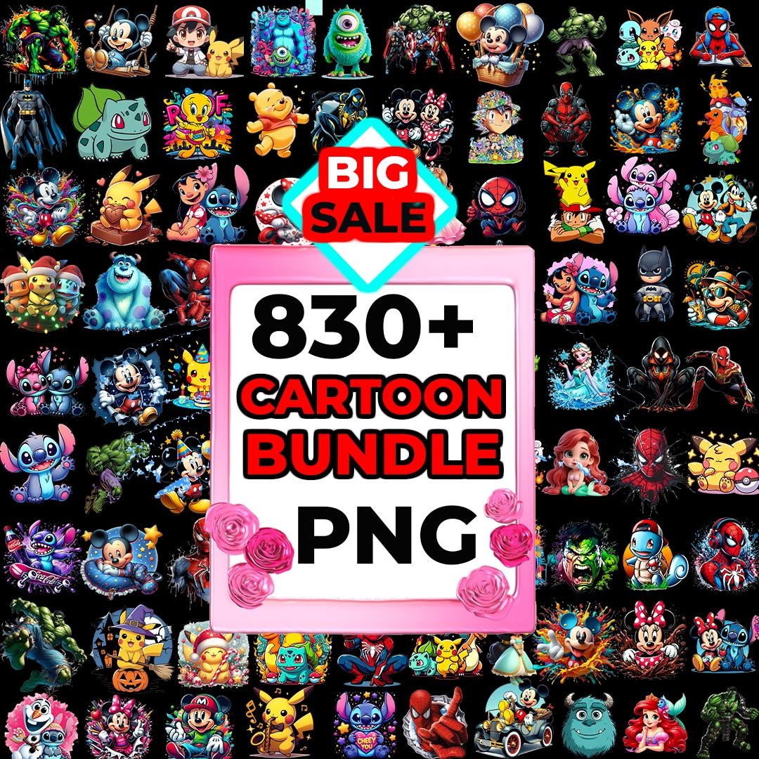 830+ Cartoon Bundle PNG, Cartoon Characters, Holiday Svg,mega Bundle ...